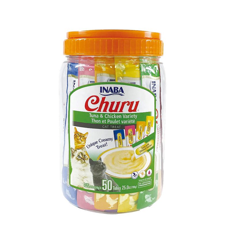 Churu Snack Cremoso Variedades de Atum e Frango para gatos – Pack 50 ...